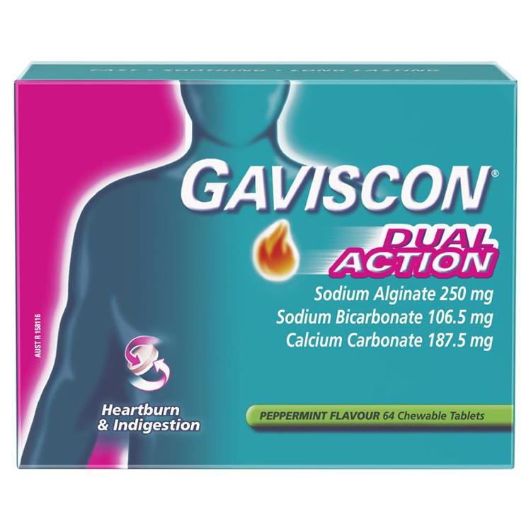 Buy Gaviscon Dual Action Peppermint 64 Chewable Tablets online at ...