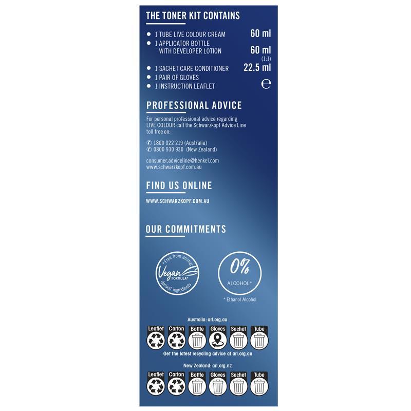 Buy Schwarzkopf Live Colour Semi-Permanent Toner Ice White T1 online at ...