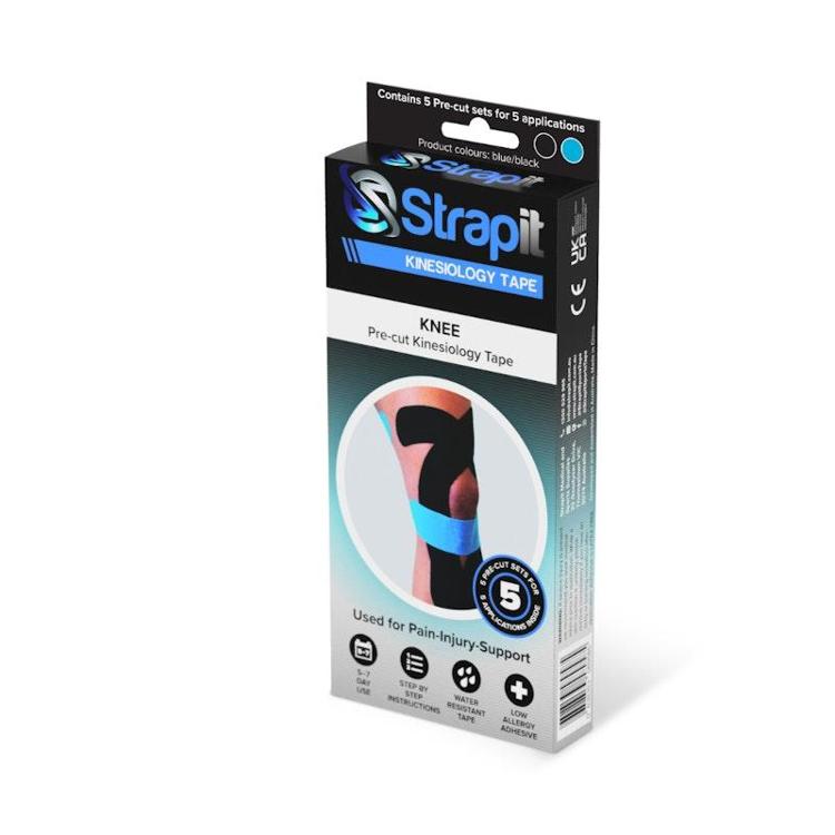 Buy Strapit Knee Precut Kinesiology Tape - BLACK/BLUE - Box of 5 2 Pack ...