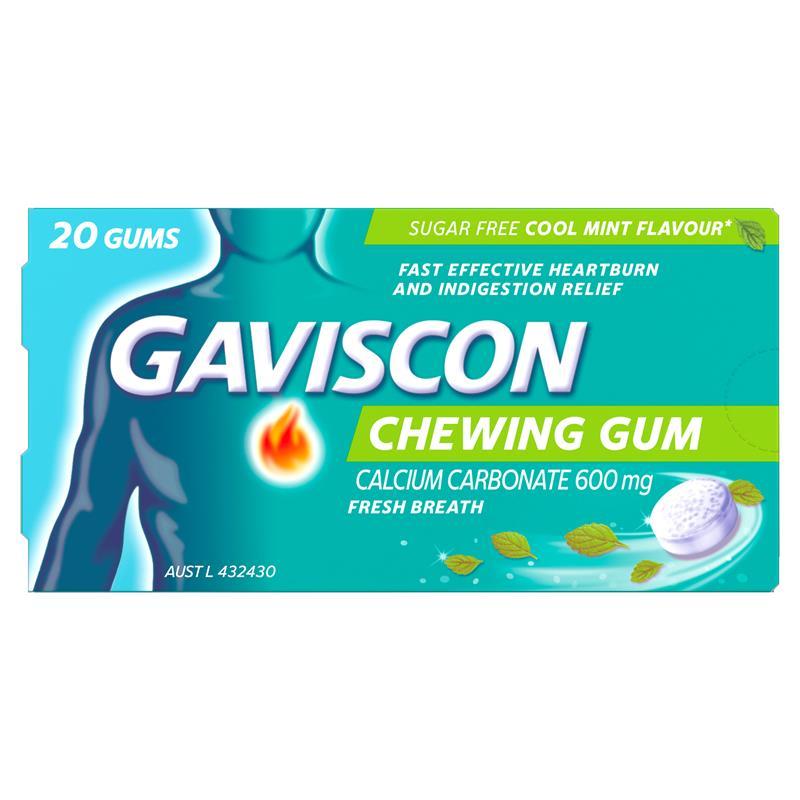 Buy Gaviscon Chewing Gum Cool Mint 20 Gums online at Chemist Warehouse