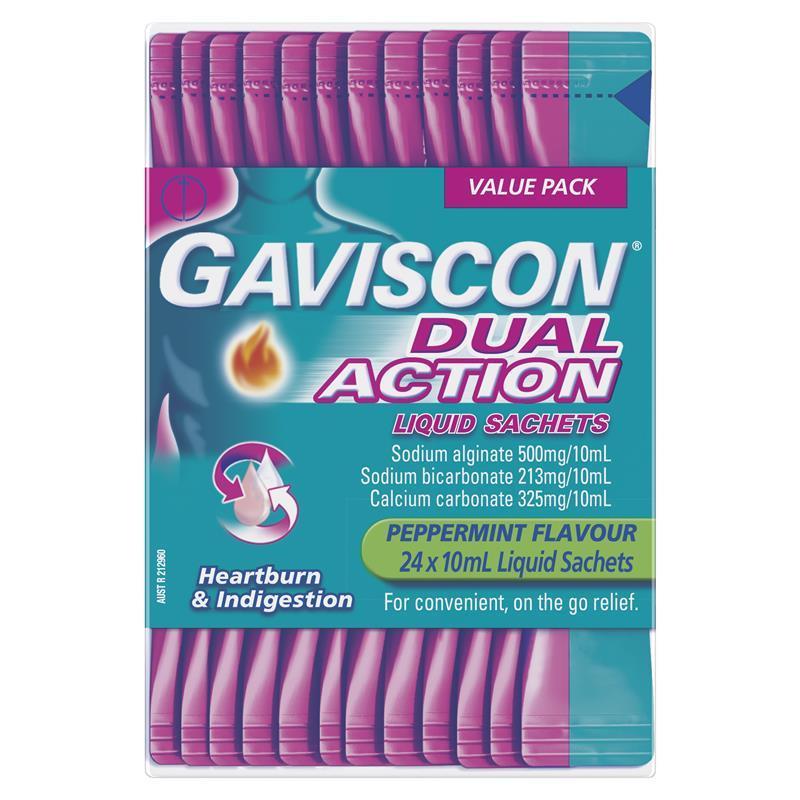 Buy Gaviscon Dual Action Liquid Sachets Peppermint 24 Pack online at ...