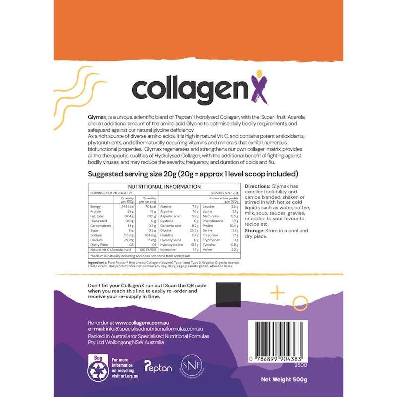 Buy CollagenX Glymax: Hydrolysed Collagen with Glycine & Vitamin C 500g ...