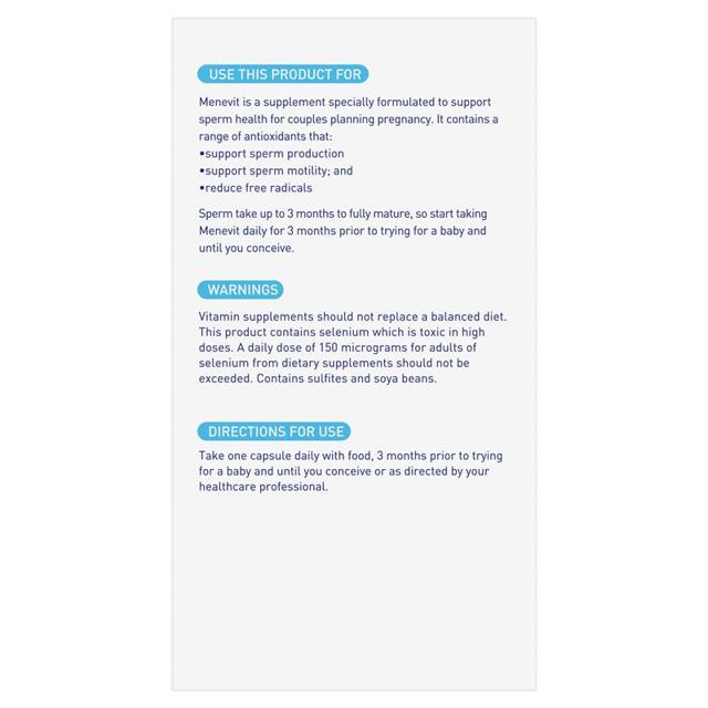 Buy Menevit Pre-Conception Sperm Health 90 Capsules online at Chemist ...