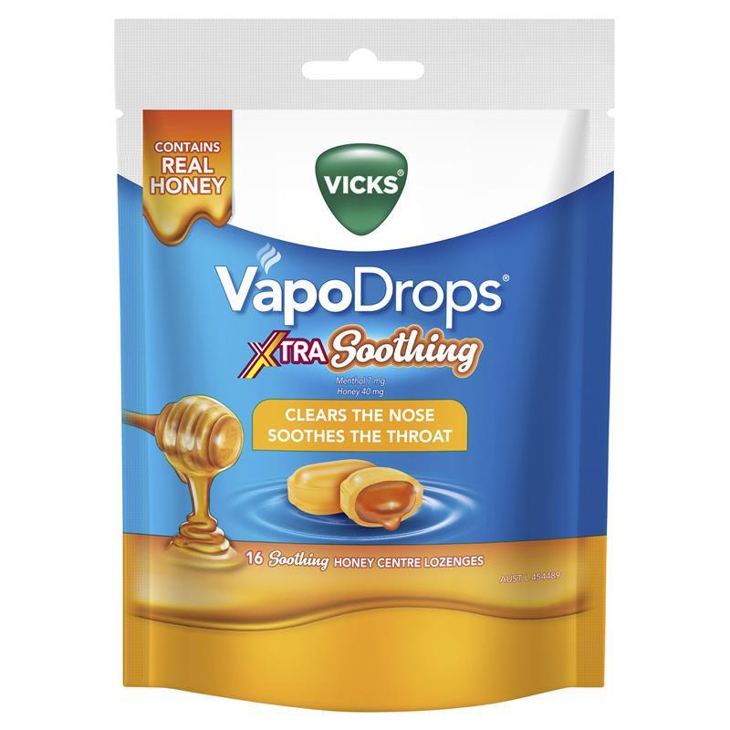 Buy Vicks VapoDrops Xtra Soothing Honey Centre Lozenges 16 Pack online ...