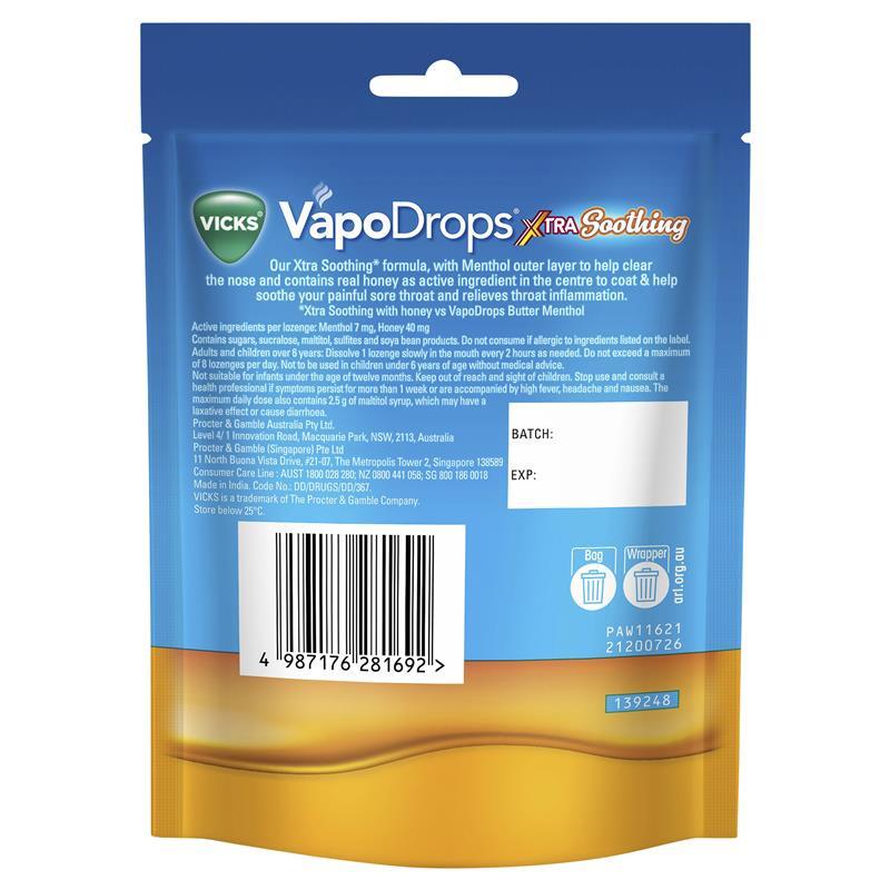 Buy Vicks VapoDrops Xtra Soothing Honey Centre Lozenges 16 Pack online ...
