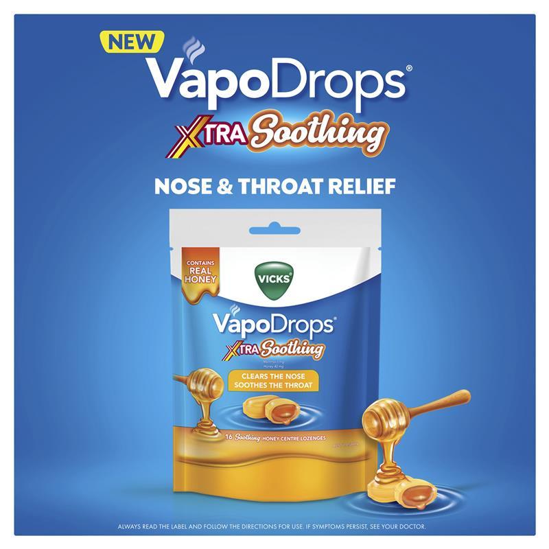 Buy Vicks VapoDrops Xtra Soothing Honey Centre Lozenges 16 Pack online ...