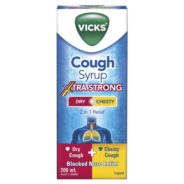 Buy Vicks Cough Syrup Xtra Strong Dry + Chesty 200ml online at Chemist ...