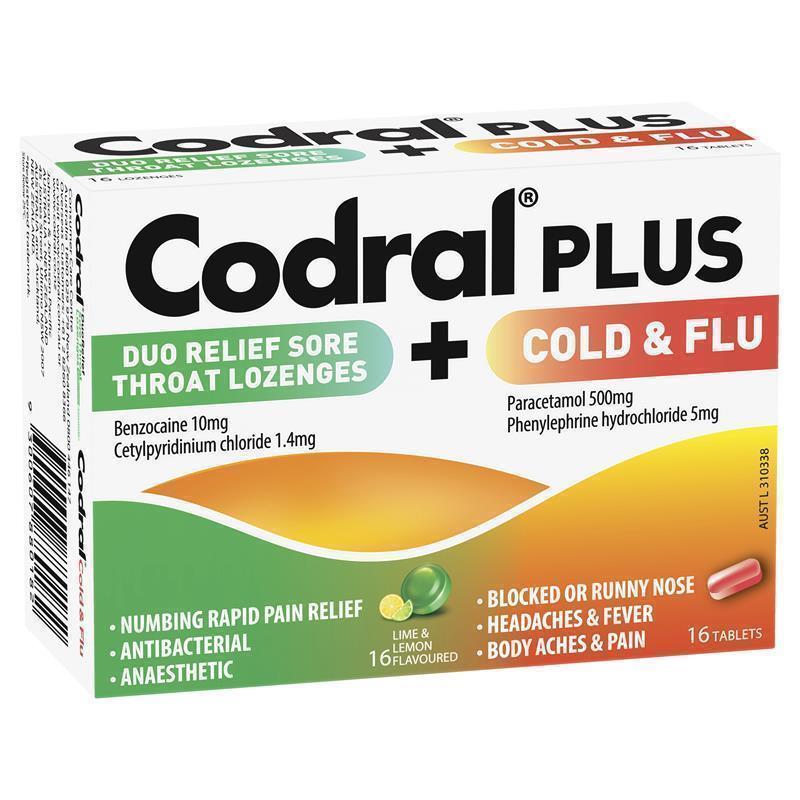 Buy Codral Plus Cold & Flu 16 Tablets + Sore Throat 16 Lozenges online ...