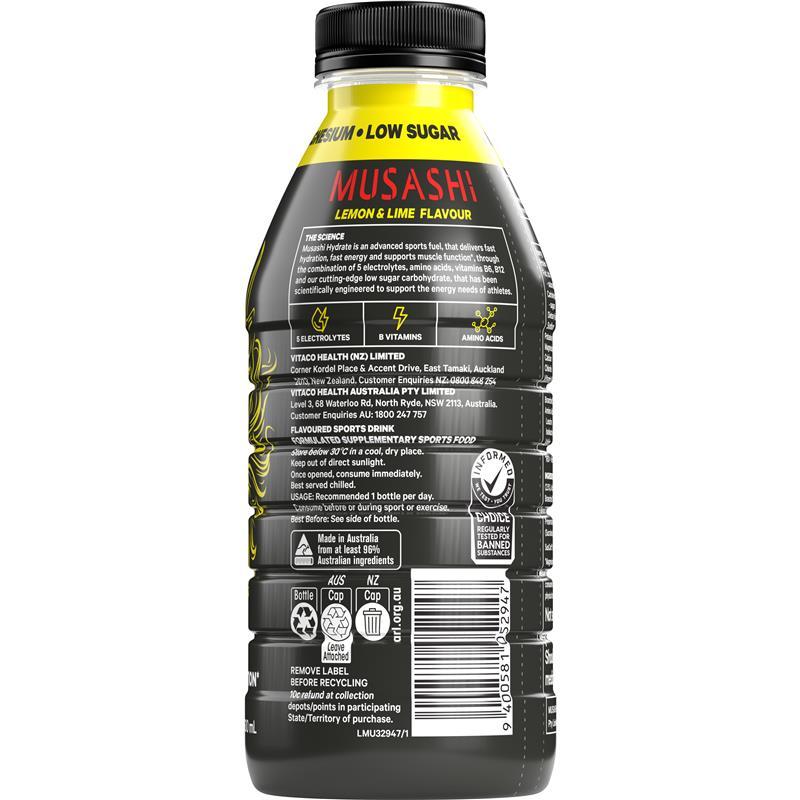 Buy Musashi Hydrate Lemon Lime 600ml online at Chemist Warehouse