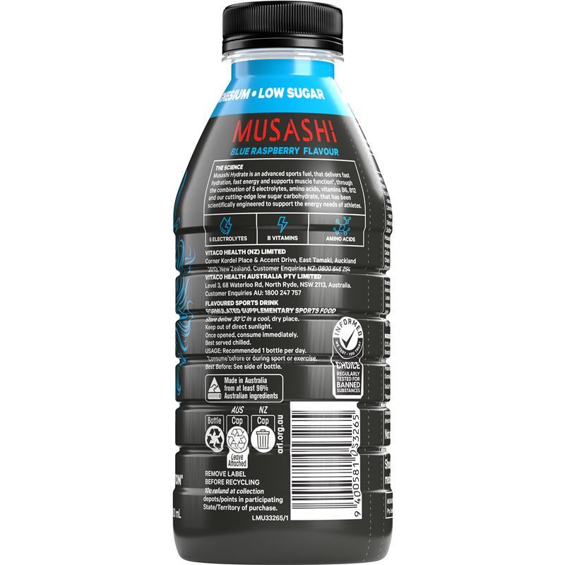 Buy Musashi Hydrate Blue Raspberry 600ml online at Chemist Warehouse