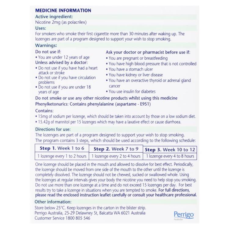 Buy Nicotinell Lozenge Peppermint 2mg 72 online at Chemist Warehouse