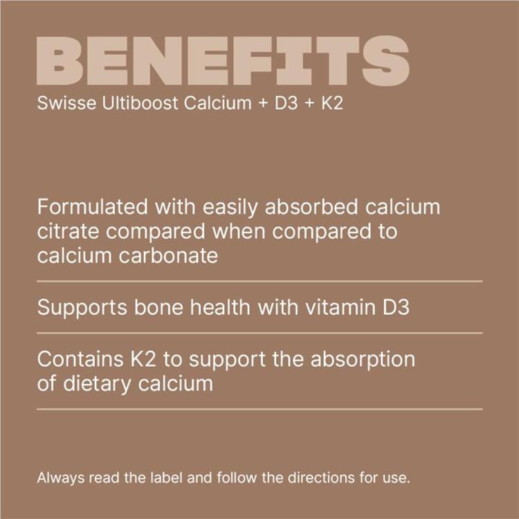 Buy Swisse Ultiboost Calcium + D3 + K2 60 Tablets online at Chemist ...