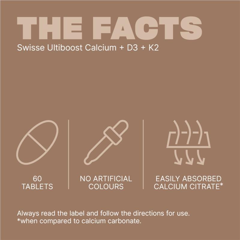 Buy Swisse Ultiboost Calcium + D3 + K2 60 Tablets online at Chemist ...