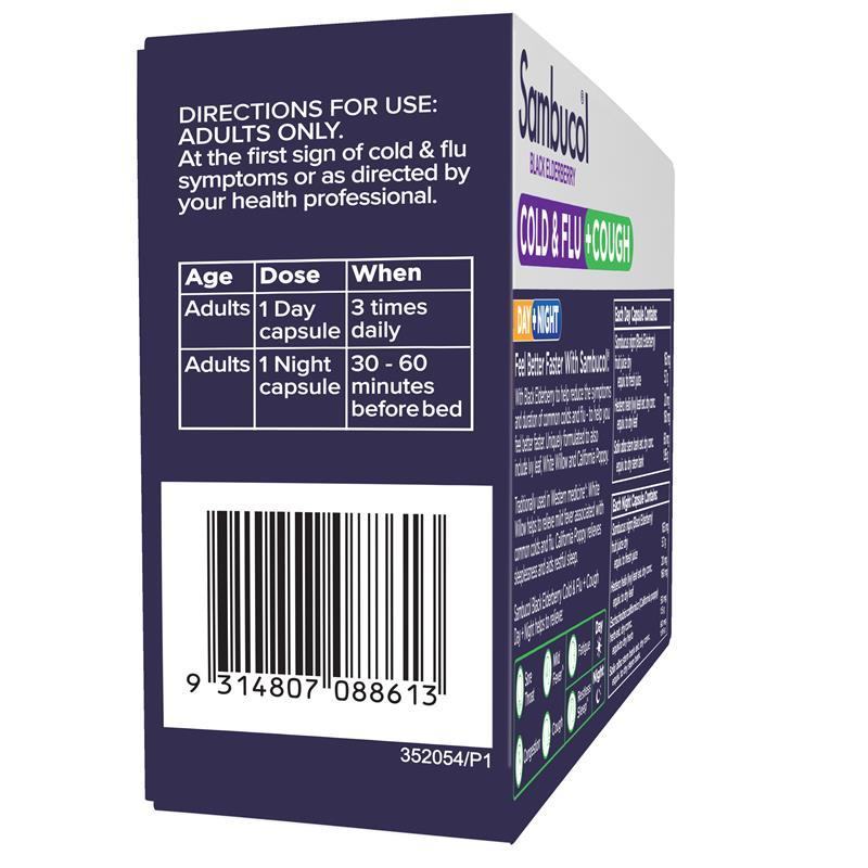 Buy Sambucol Cold & Flu + Cough Day & Night 24 Capsules online at ...