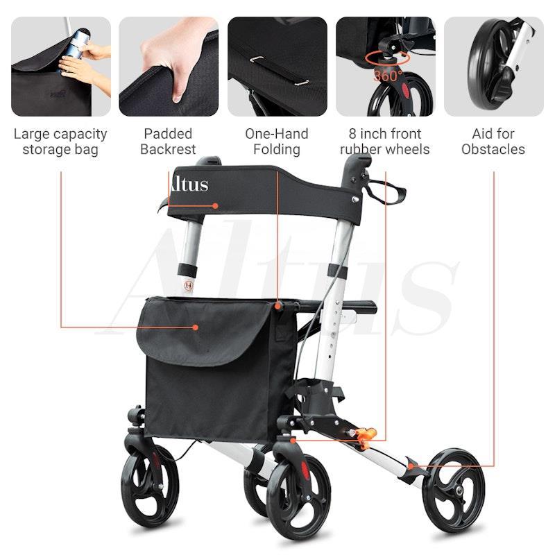 Buy Altus Euro Walker with Seat Mobility Rollator Seat Back Bag ...