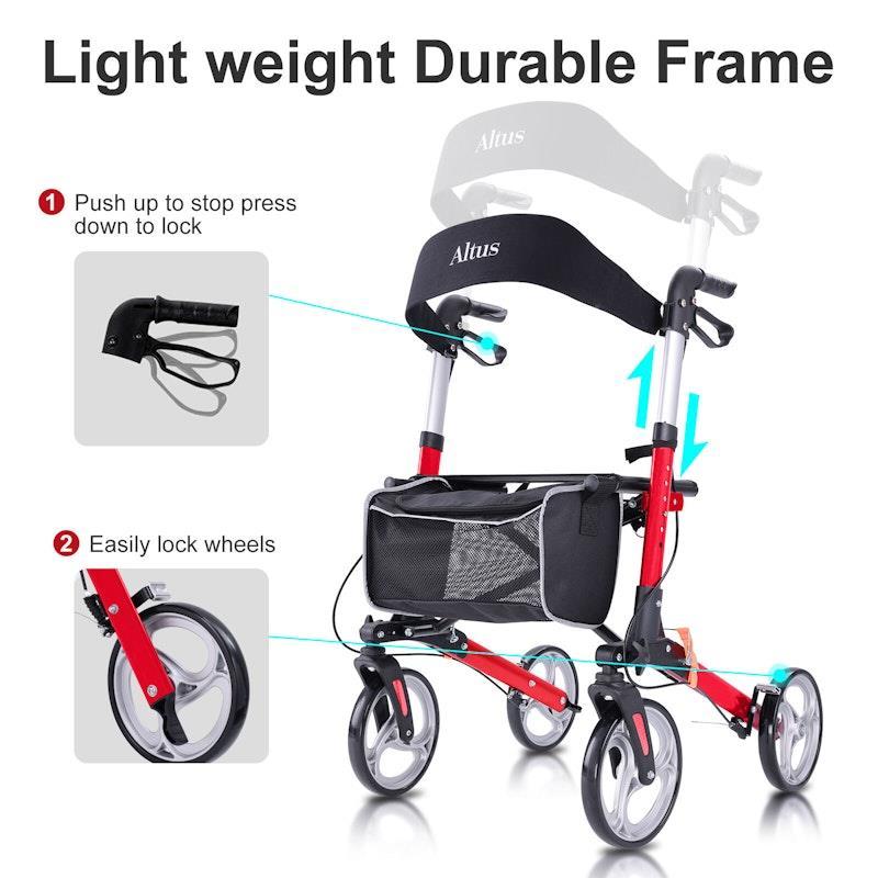 Buy Altus Walker Rollator Deluxe Folding Rollator with Seat Aluminium ...