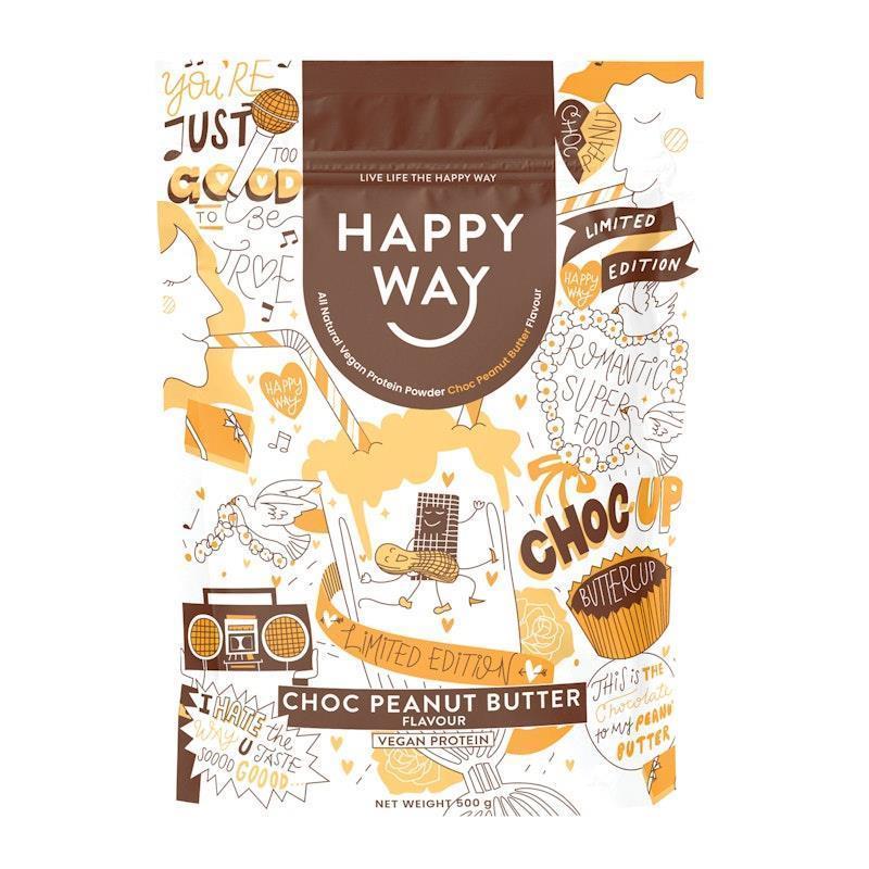 Buy Happy Way Choc Peanut Butter Vegan Protein Powder 500g online at ...
