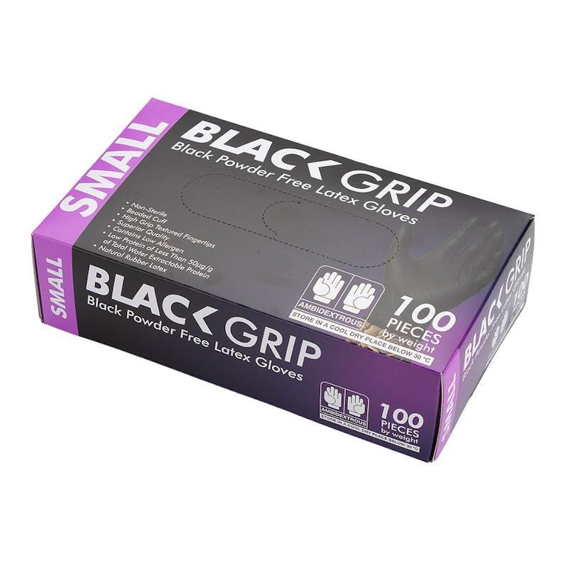 Buy Black Grip Thick Heavy Duty Latex Gloves Powder Free Small Black ...