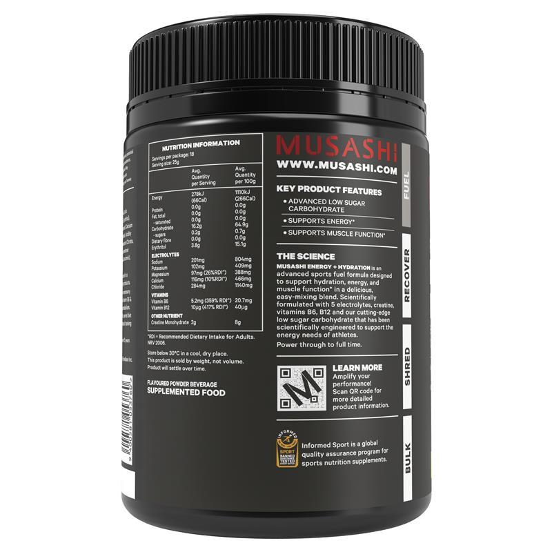 Buy Musashi Energy + Hydration Lemonlime Flavour 450g online at Chemist ...