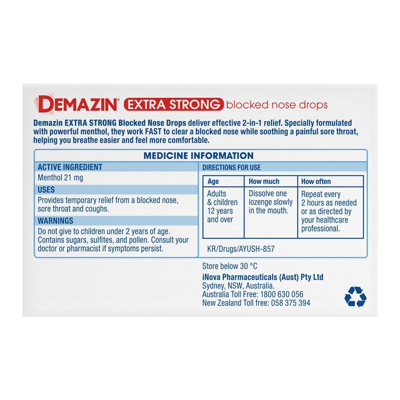 Buy Demazin Extra Strong Blocked Nose Drops Menthol 32 Lozenges online ...