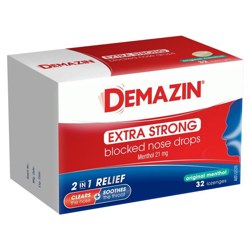 Buy Demazin Extra Strong Blocked Nose Drops Menthol 32 Lozenges online ...