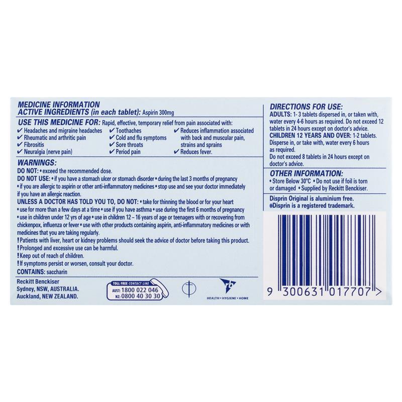 Buy Disprin Soluble Direct Fast Acting Pain Relief Tablets 24 Pack ...