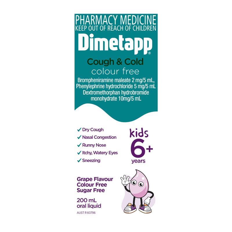 Buy Dimetapp Cough and Cold Colour Free 200mL online at Chemist Warehouse