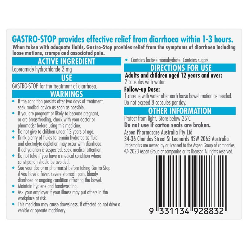 Buy GastroStop Loperamide 20 Capsules online at Chemist Warehouse