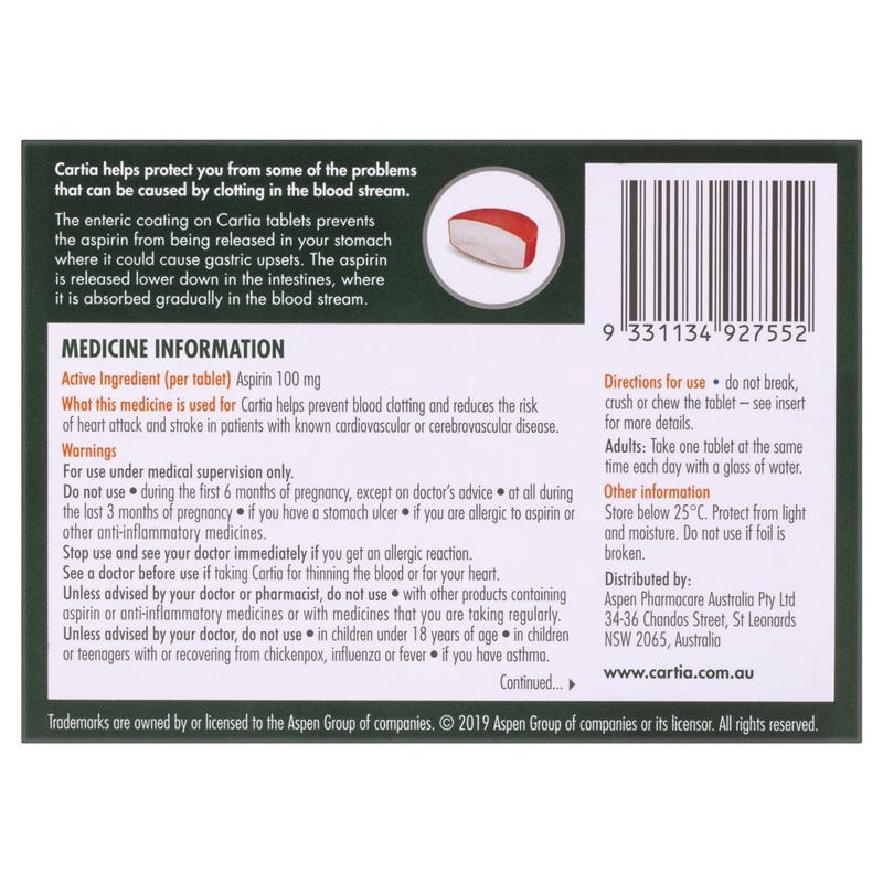 Buy Cartia 100mg Tablets 28 online at Chemist Warehouse
