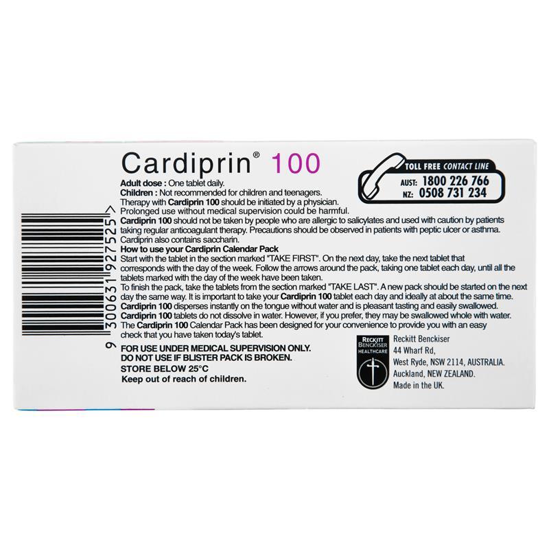 Buy Cardiprin Blood Clotting Reduction Tablets 100mg Aspirin 180 Pack ...
