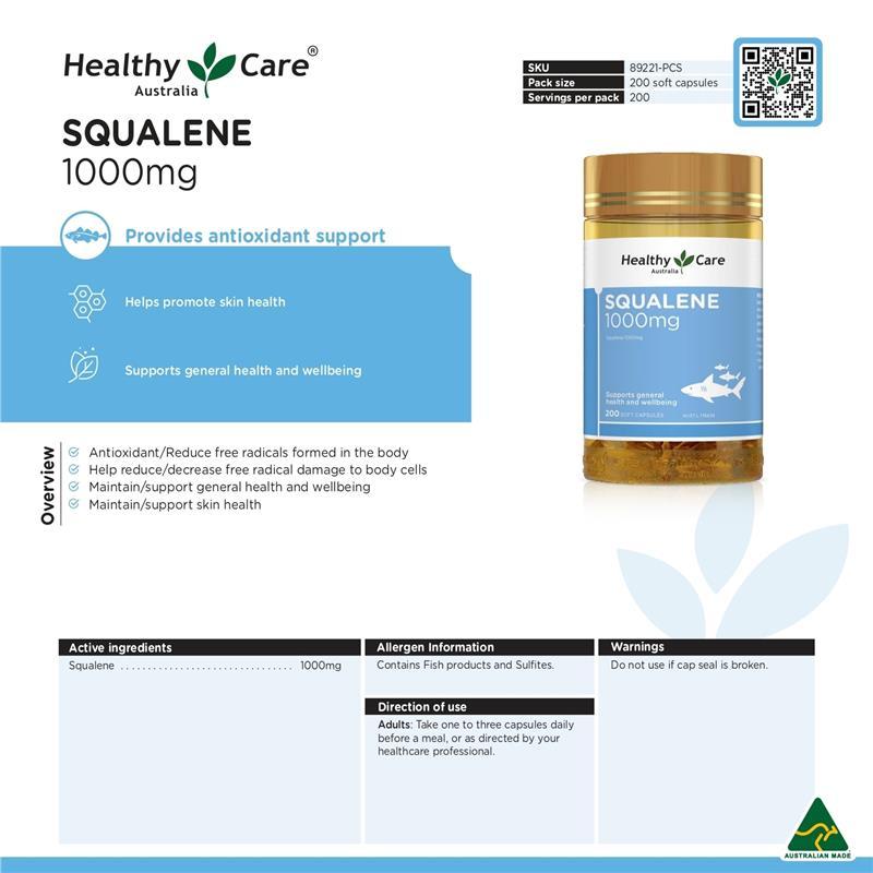 Buy Healthy Care Squalene 1000mg 200 Capsules online at Chemist Warehouse