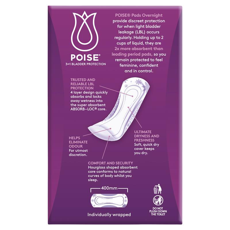 Buy Poise Pads Overnight 8 Pack online at Chemist Warehouse
