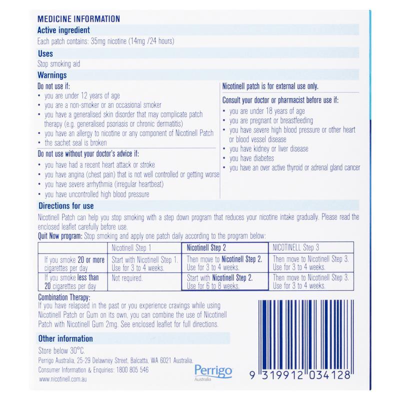 Buy Nicotinell 20 14mg Patches 7 online at Chemist Warehouse