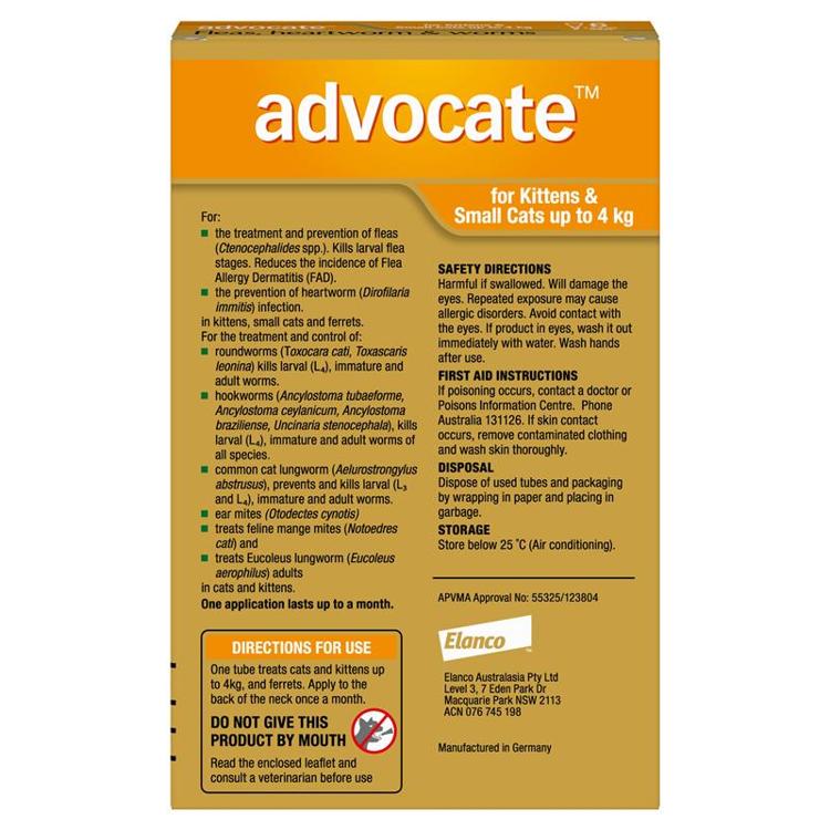 Buy Advocate Cat 0-4KG Small 6 online at Chemist Warehouse