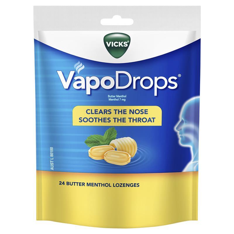 Buy Vicks VapoDrops Butter Menthol Lozenges 24 Pack online at Chemist ...