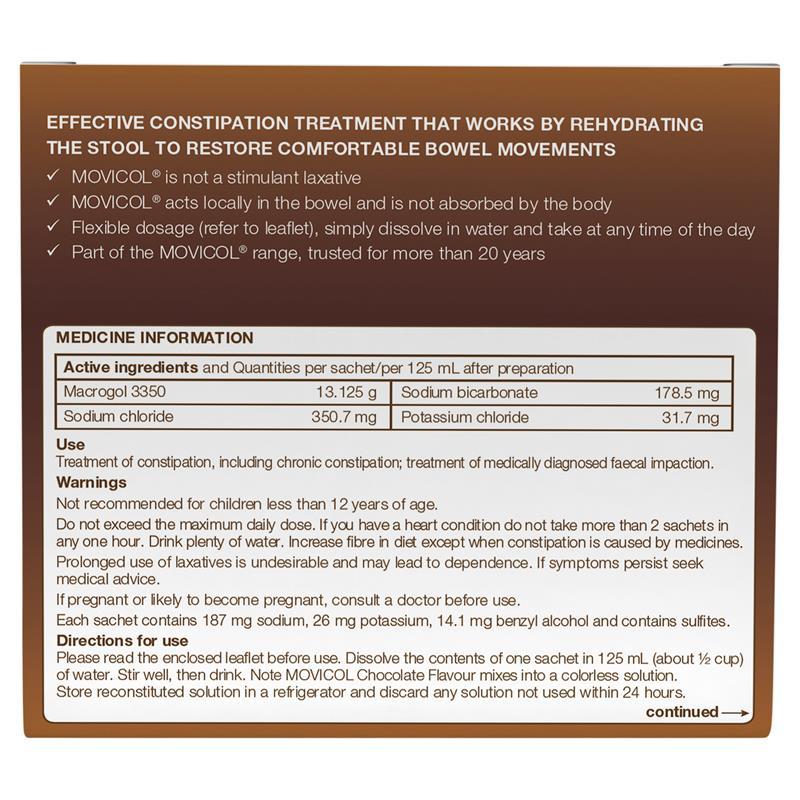 Buy Movicol Adult Chocolate 30 Sachets online at Chemist Warehouse