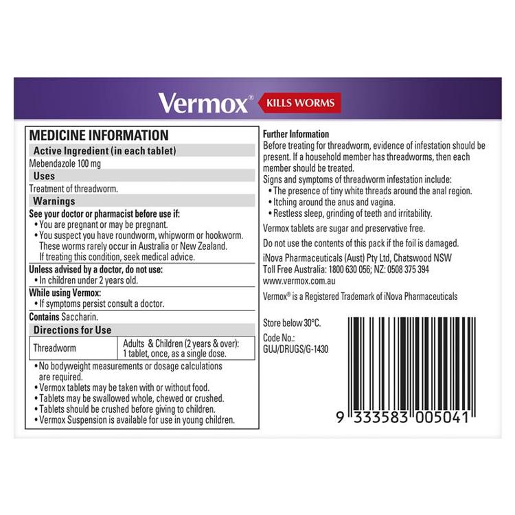 Buy Vermox Worming Treatment Orange 2 Tablets online at Chemist Warehouse
