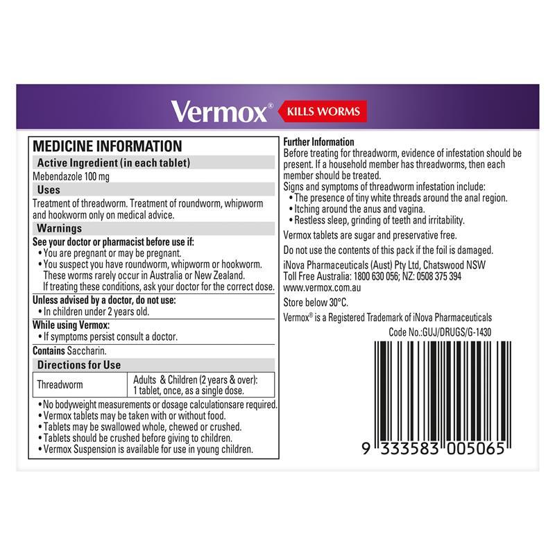 Buy Vermox Worming Treatment Orange Tablets 6 Tablets online at Chemist ...