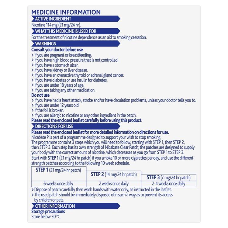 Buy Nicabate P Patch Quit Smoking 21mg 28 Patches online at Chemist ...