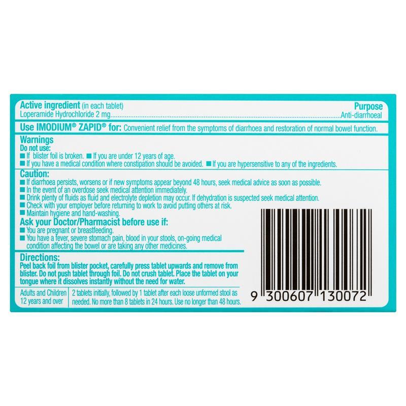 Buy Imodium Zapid Diarrhoea Tablets 12 Pack online at Chemist Warehouse