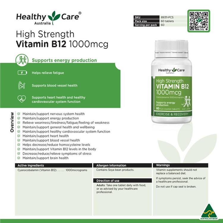 Buy Healthy Care B12 1000mcg 60 Tablets online at Chemist Warehouse