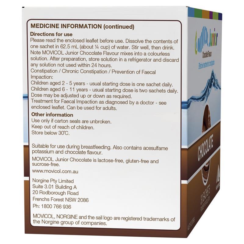 Buy Movicol Junior Chocolate 30 Sachets online at Chemist Warehouse