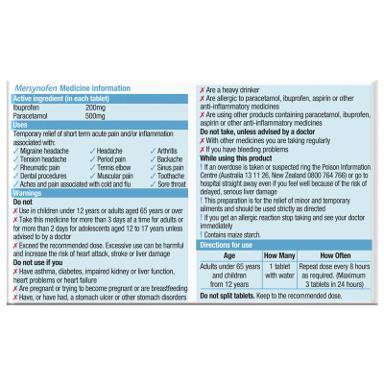 Buy Mersynofen Pain Relief Tablets with Paracetamol + Ibuprofen 12 Pack ...