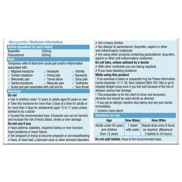 Buy Mersynofen Pain Relief Tablets with Paracetamol + Ibuprofen 30 Pack ...
