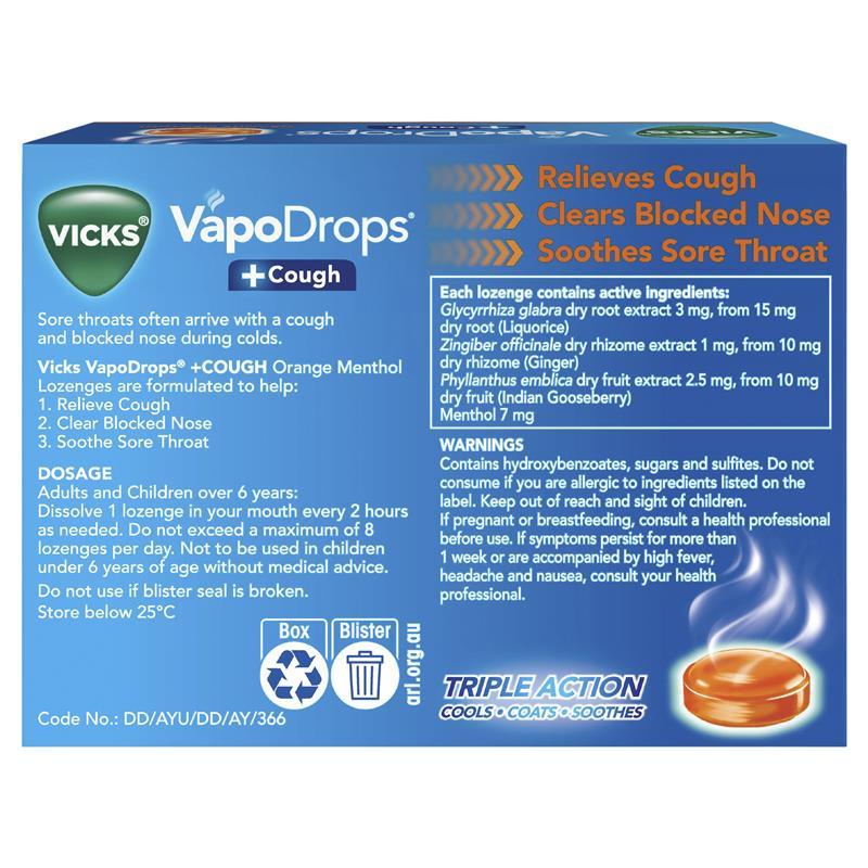 Buy Vicks VapoDrops + Cough Orange Menthol 36 Lozenges online at ...