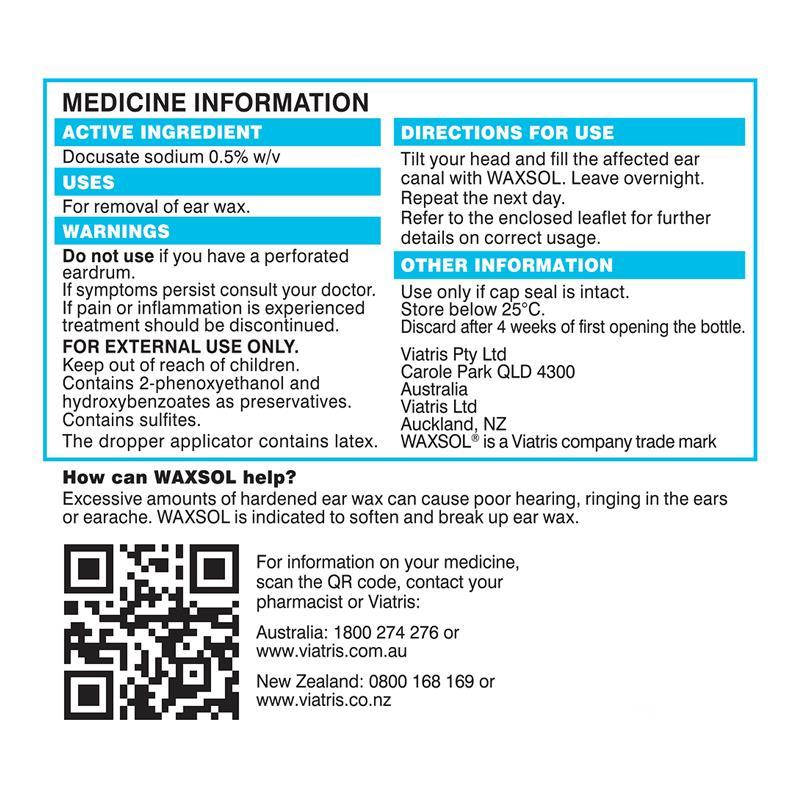 Buy Waxsol Ear Drops 0.5% 10mL online at Chemist Warehouse