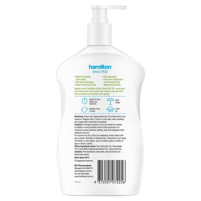 Buy Hamilton Sun SPF 50+ Active Family Lotion 500ml online at Chemist ...