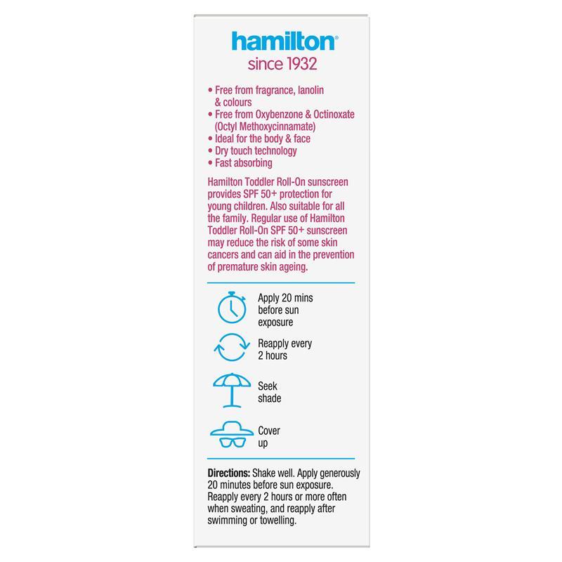 Buy Hamilton Sun SPF 50+ Toddler Roll On 50ml online at Chemist Warehouse