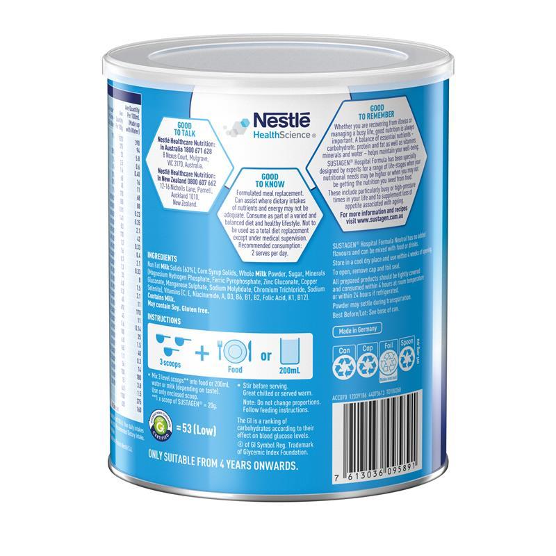 Buy Sustagen Hospital Formula Nutritional Supplement Neutral Flavour ...
