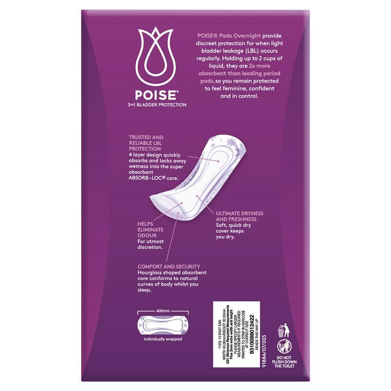 Buy Poise Pads Overnight 16 Bulk Pack online at Chemist Warehouse